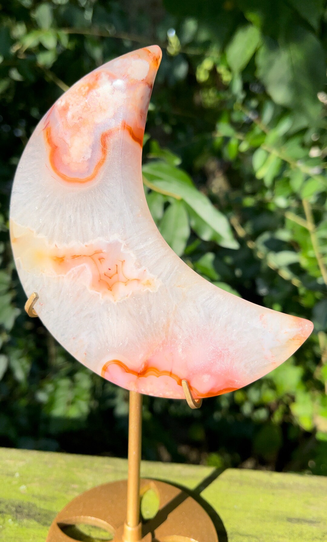 Carnelian Flower Agate Crescent Moon - Etsy