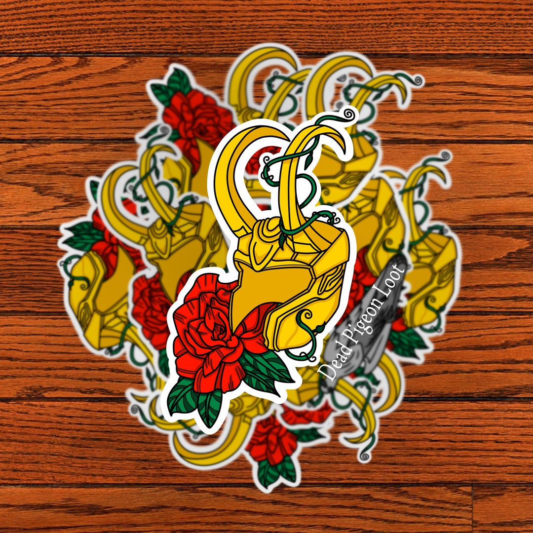 Loki's Helmet and Rose Sticker - Etsy