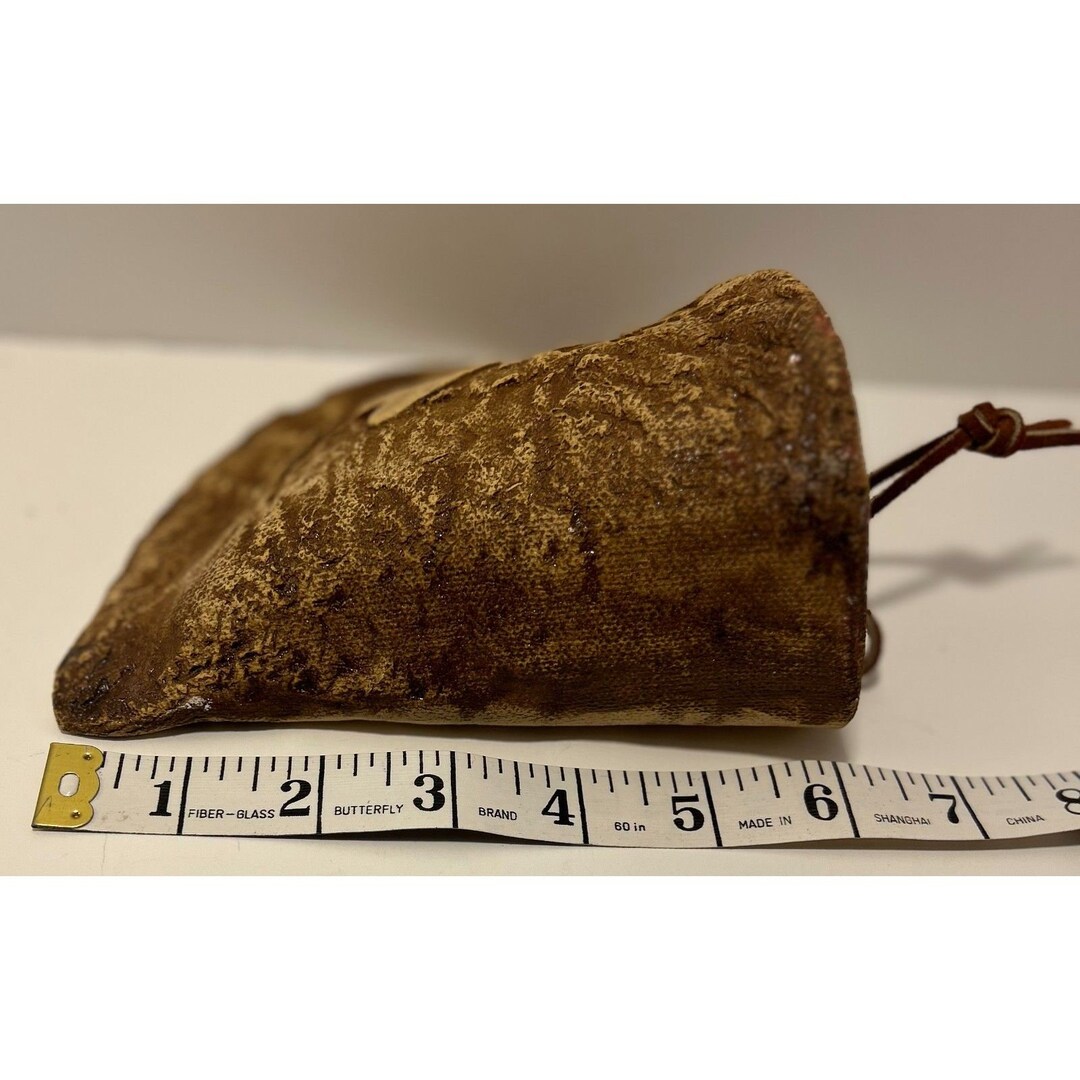 Rustic Vtg Stoneware Wall Pocket With Paw Prints and Bear-leather Strap ...