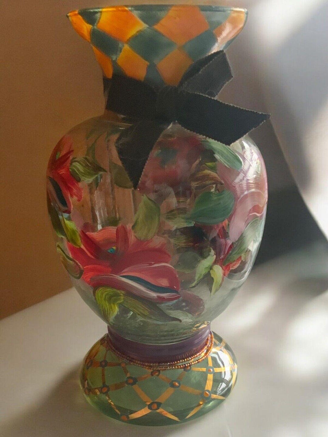 Mackenzie Childs Alma Beth Glass Vase Colorful Handcrafted Home Decor ...