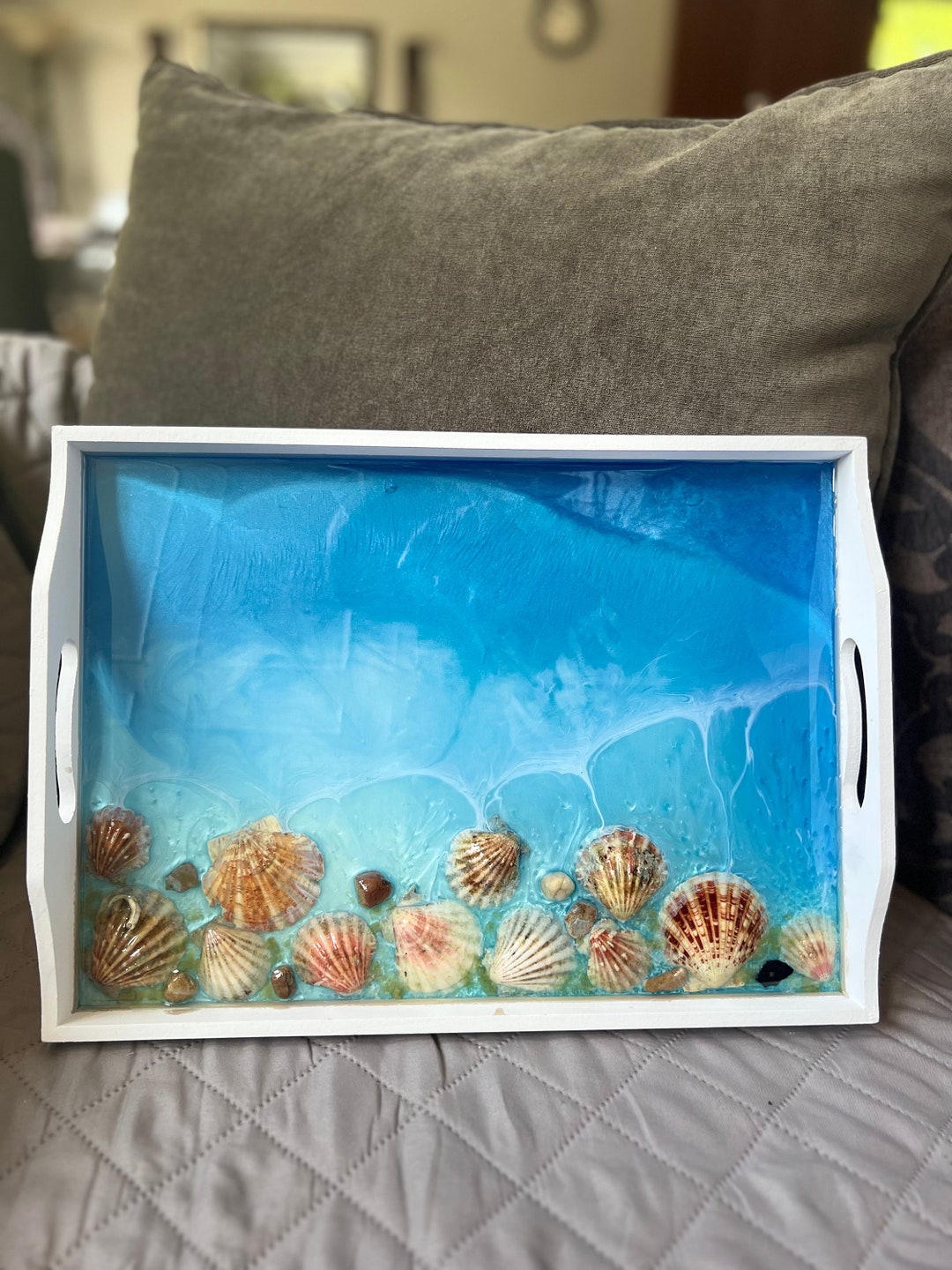 Handmade Resin Seashells Wooden Large Tray - Etsy