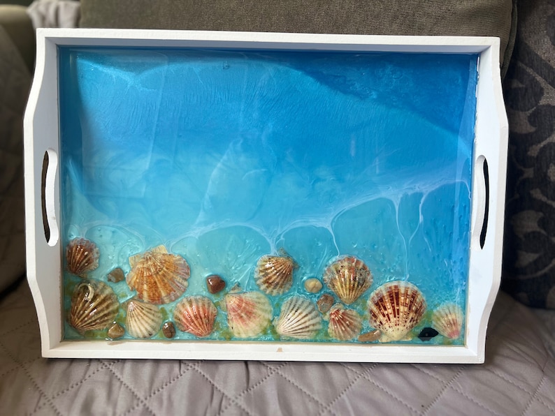 Handmade Resin Seashells Wooden Large Tray - Etsy