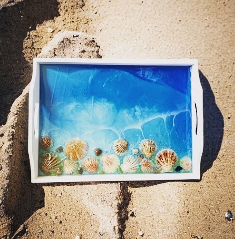 Handmade Resin Seashells Wooden Large Tray - Etsy