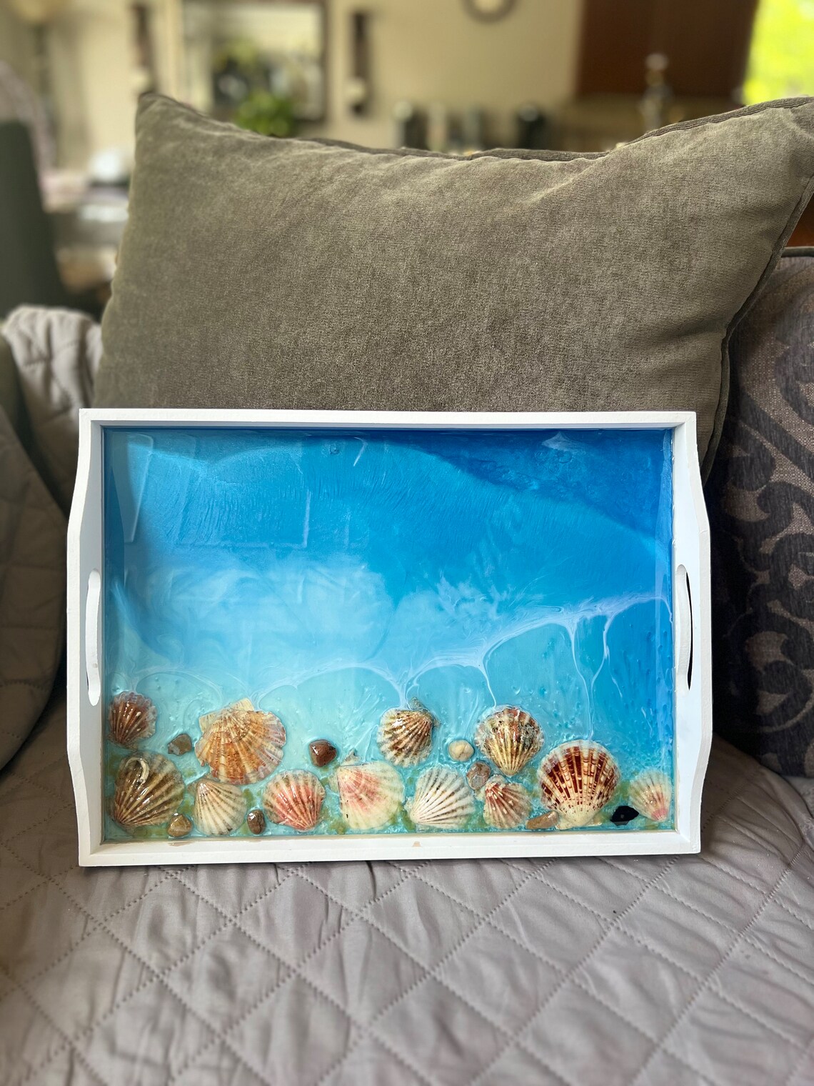Handmade Resin Seashells Wooden Large Tray - Etsy