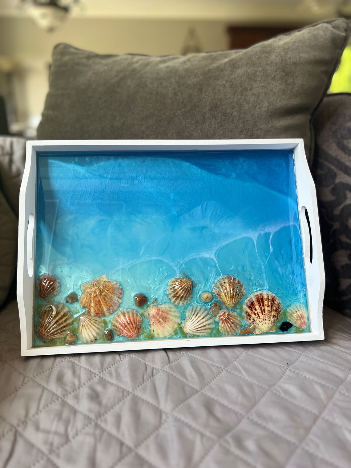 Handmade Resin Seashells Wooden Large Tray - Etsy