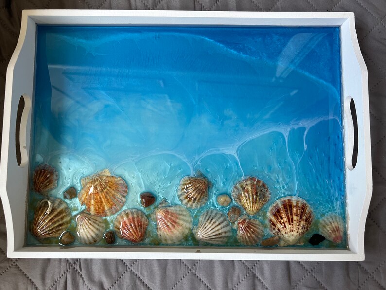 Handmade Resin Seashells Wooden Large Tray - Etsy