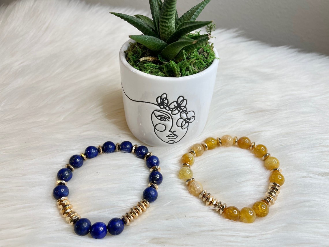 Oshun Bracelet 7 African Powers Healing Crystals-yellow Agate - Etsy