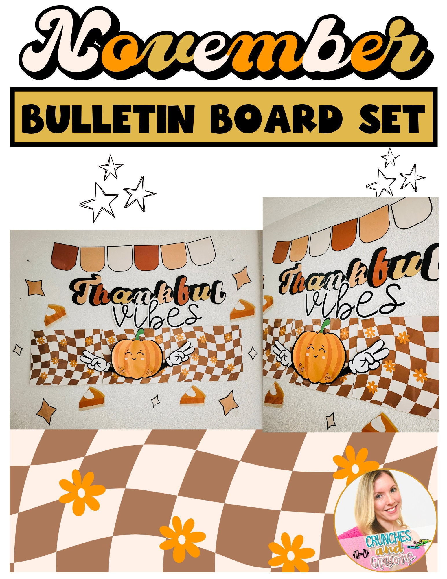 November Retro Bulletin Board Set Thankful Vibes - Etsy