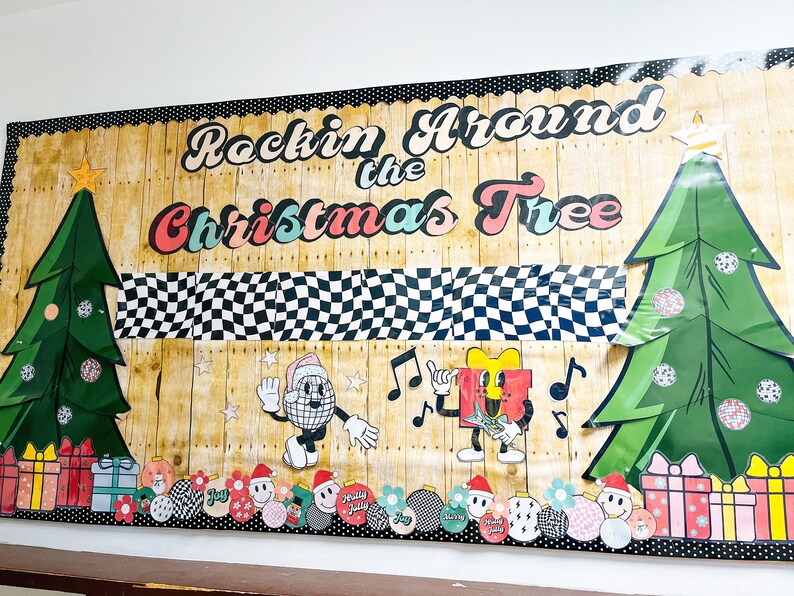 December Retro Bulletin Board Set | Rockin Around the Christmas Tree - Etsy