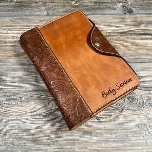 Custom Leather BIBLE Cover PERSONALIZED, Floral Embossed Leather Bible ...