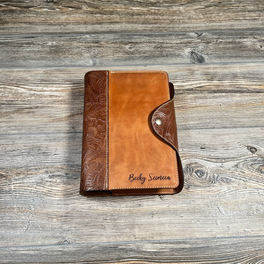 Custom Leather BIBLE Cover PERSONALIZED, Floral Embossed Leather Bible ...