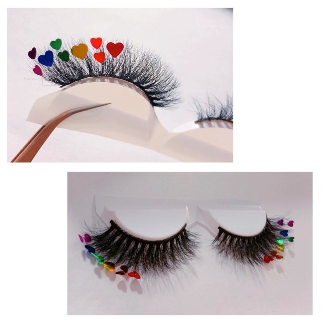 Rainbow Lashes| Pride Month Accessory | Heart Lashes | Makeup | Custom ...