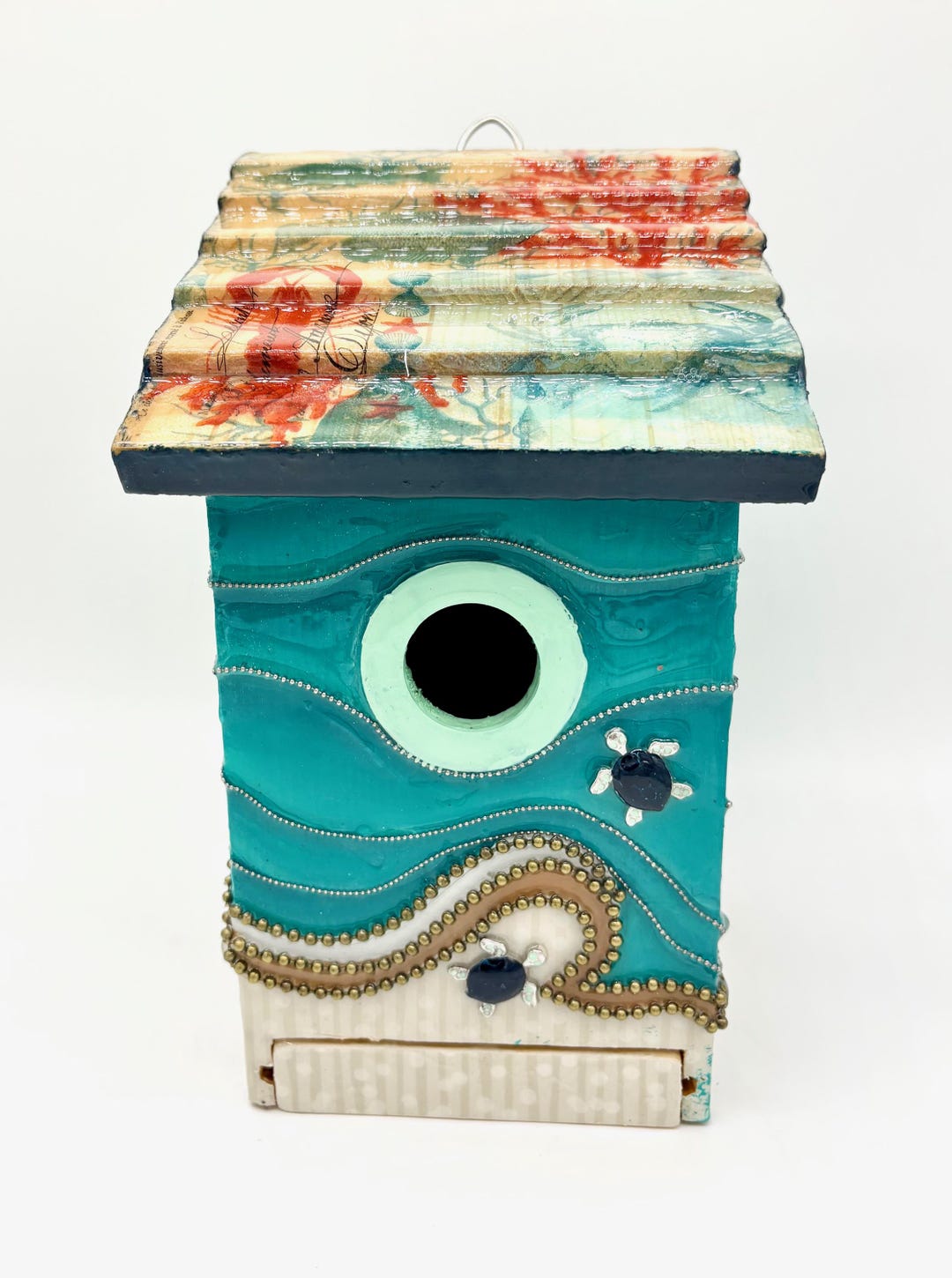 Sea Turtle Flow Bluebird Box, Ocean Birdhouse, Garden Art, Upcycled Art ...