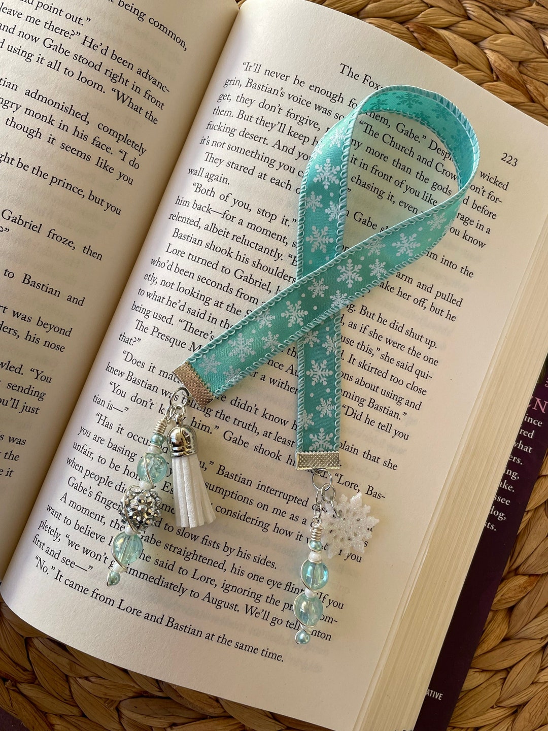 Light Blue Snowflake Bookmark, Handmade Bookmark, Ribbon Bookmark ...