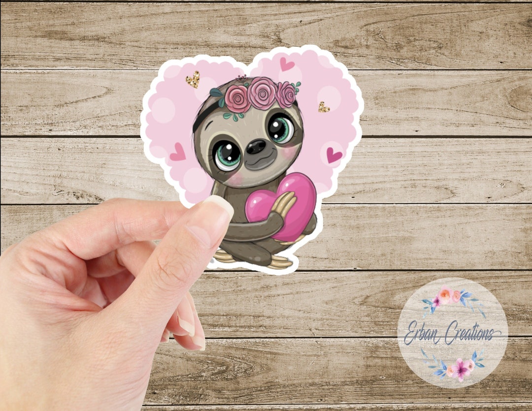 Sloth Heart Sticker, Sloth Love Decal Glossy Sticker, Sloth Sticker ...