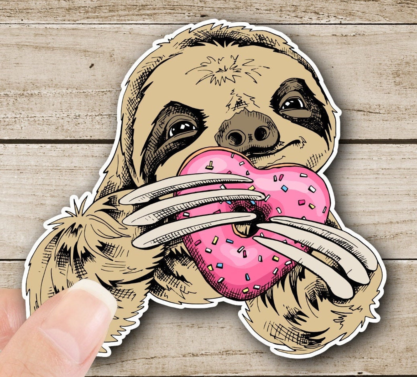 Donut Love Sloth Vinyl Sticker Donut Sloth Decal Matte Etsy