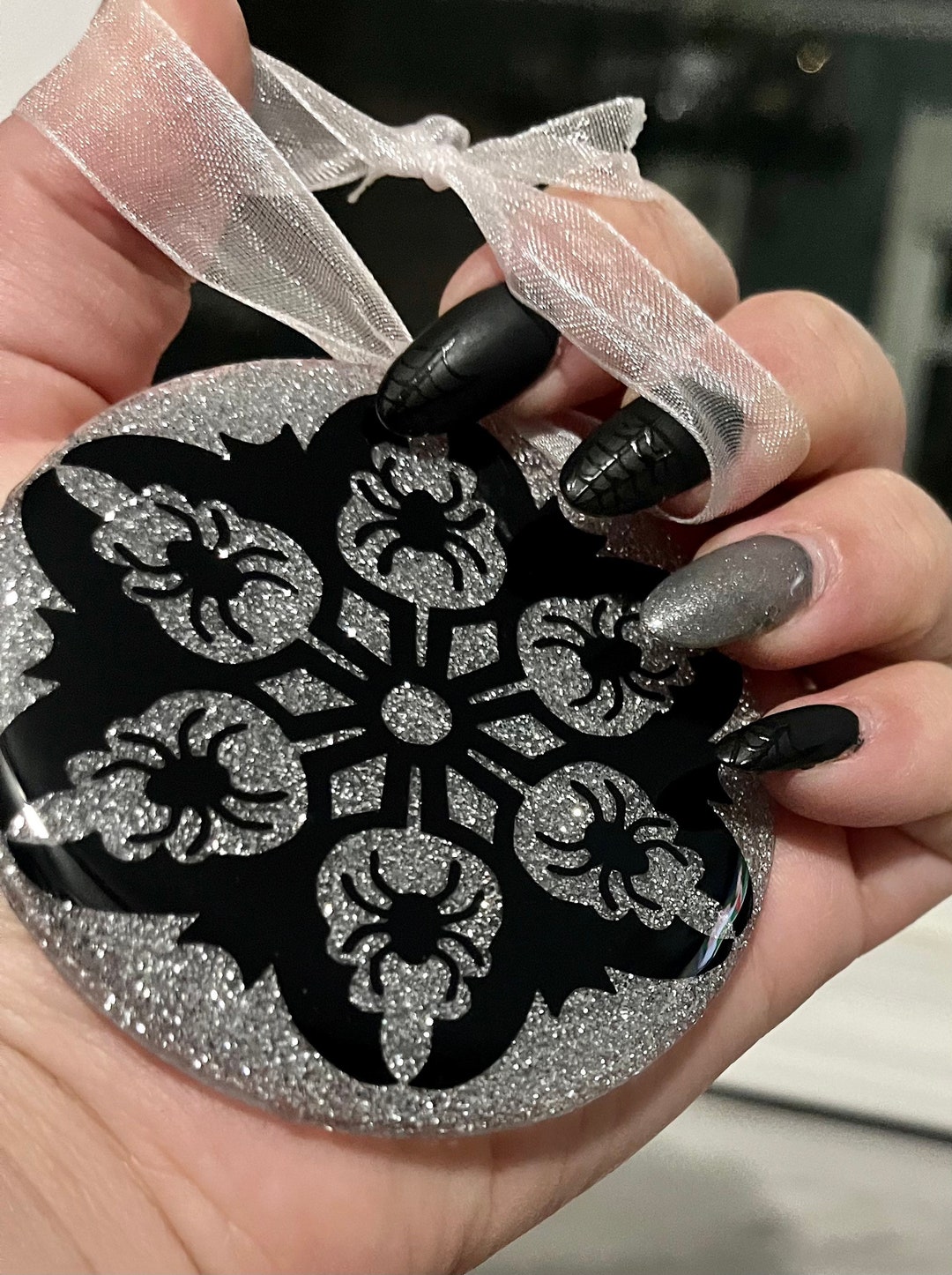 Bat and Spider Snowflake Custom Christmas Ornament- Gothmas Ornament ...