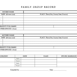 Genealogy Form: Family Group Record plain - Etsy