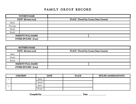 Genealogy Form: Family Group Record Plain | Etsy