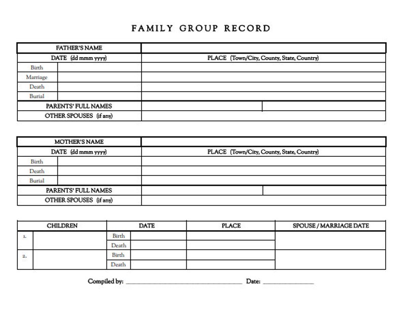 Genealogy Form: Family Group Record Plain | Etsy