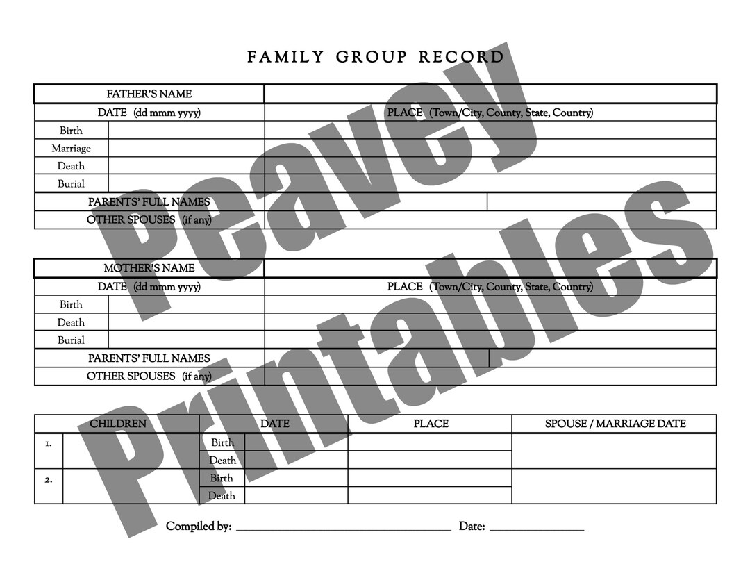 Genealogy Form: Family Group Record (plain) - Etsy