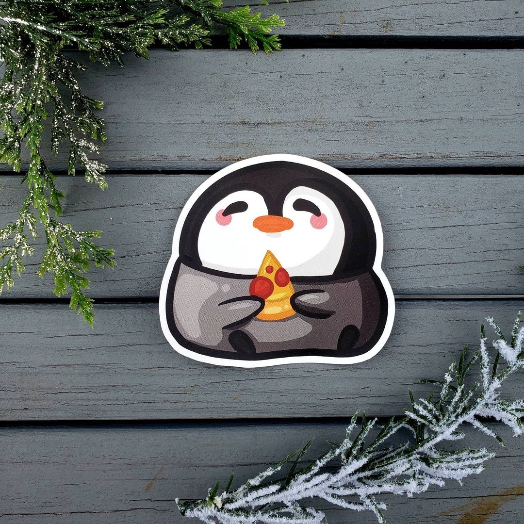 Kawaii Penguin Eating Pizza Diecut Matte Sticker - Bujo - Longboard ...