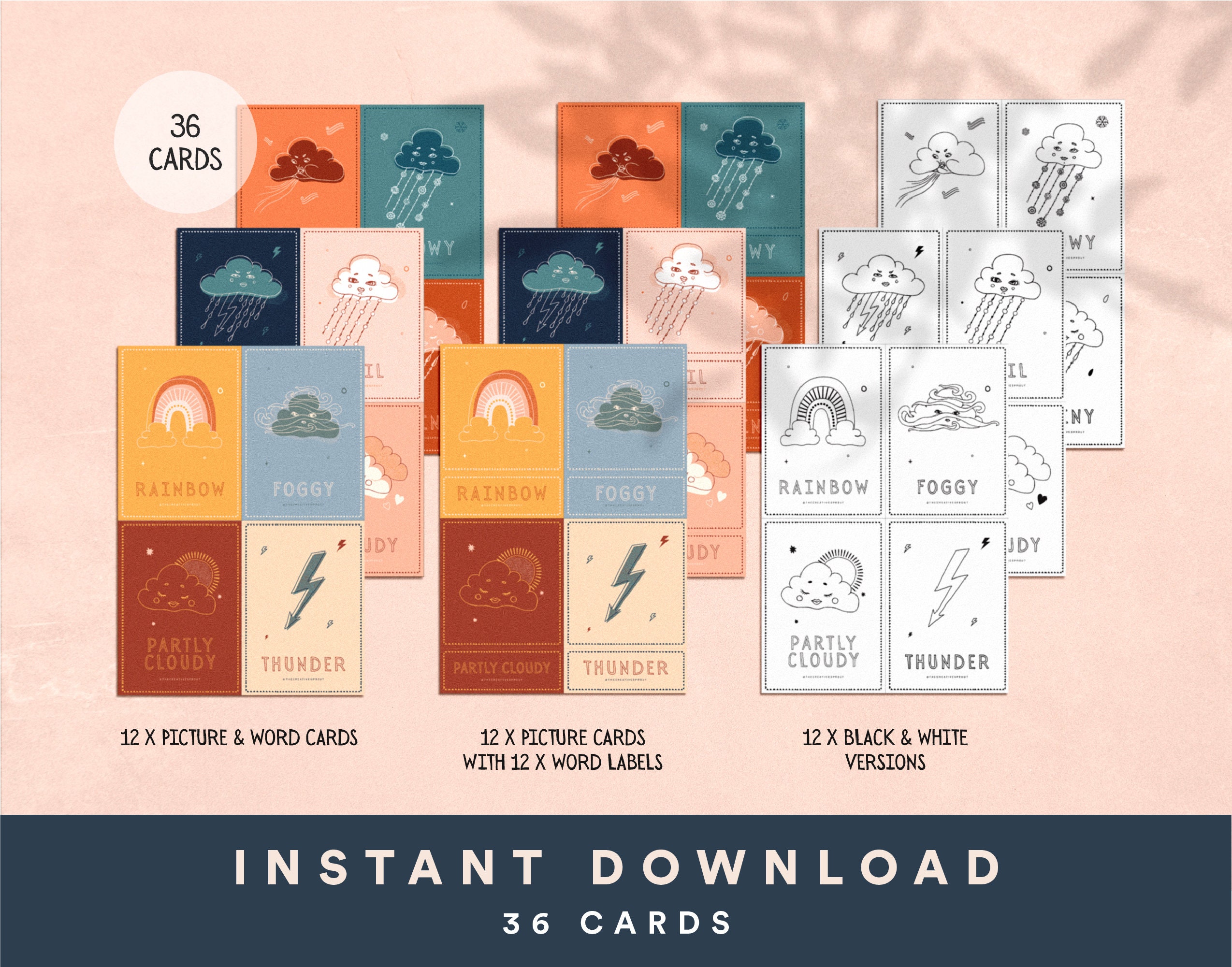 Weather Flash Cards Flash Cards Weather Cards Homeschool | Etsy