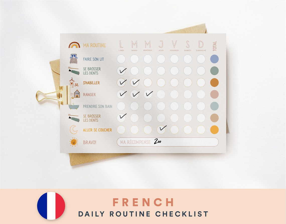 French Daily Routine Checklist, French Routine Checklist, Daily Rhythm ...