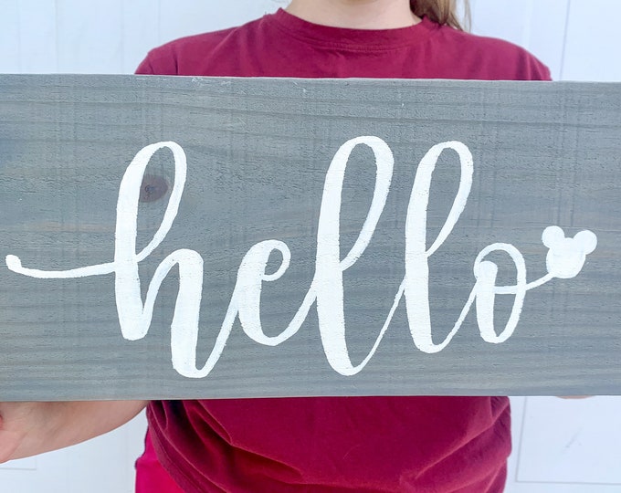 Custom Hello Mickey Wood Sign Disney Hello Customizable Wall Art Disney ...