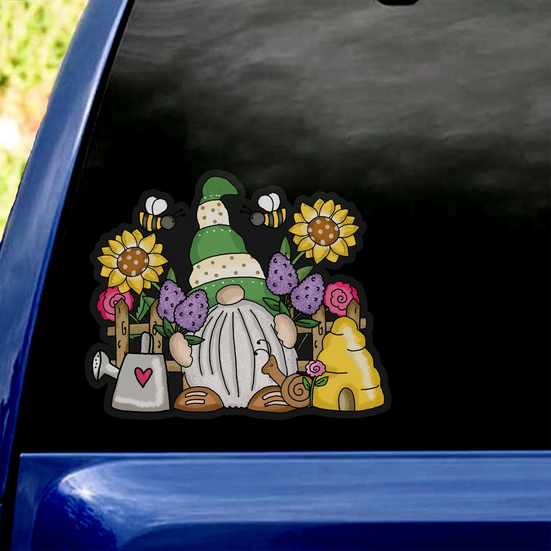 Sunflower Garden Gnome Car Decal Sticker Gnome Lover Tablet - Etsy