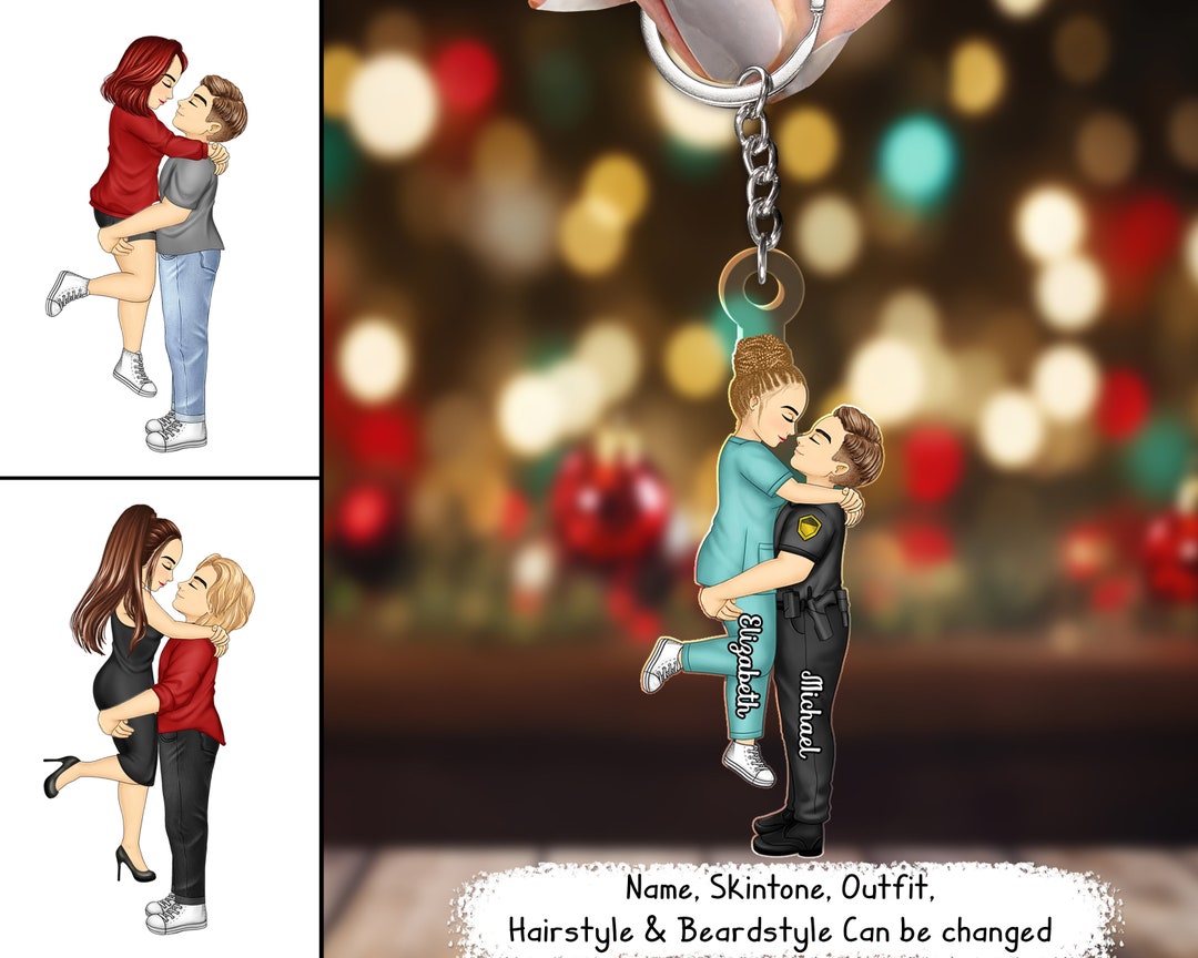 Cartoon Side View Couple Kissing Job Loving, Anniversary Gift for ...
