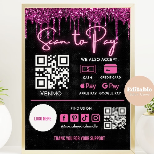 Editable QR Code Sign Template Scan to Pay Sign Small - Etsy