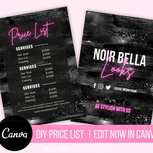 Price List Template Black Glam Price List Template Beauty - Etsy