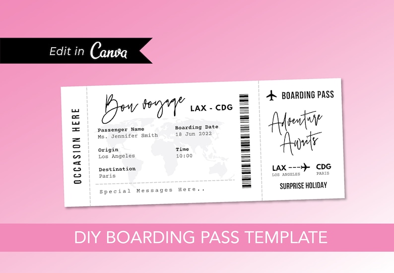 Boarding Pass Printable Editable Fake Boarding Ticket - Etsy