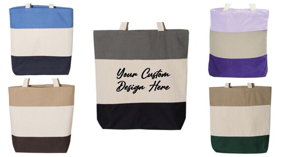 Custom Canvas Tri Color Tote Bags Personalized Tote Bag | Etsy