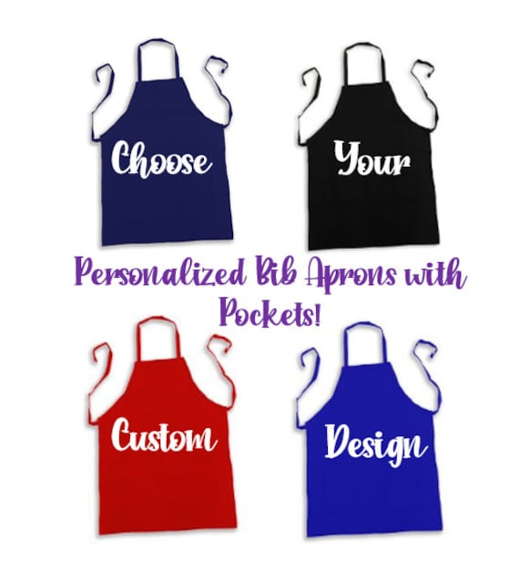 Custom Bib Apron With Pockets Personalized Full Apron Server | Etsy
