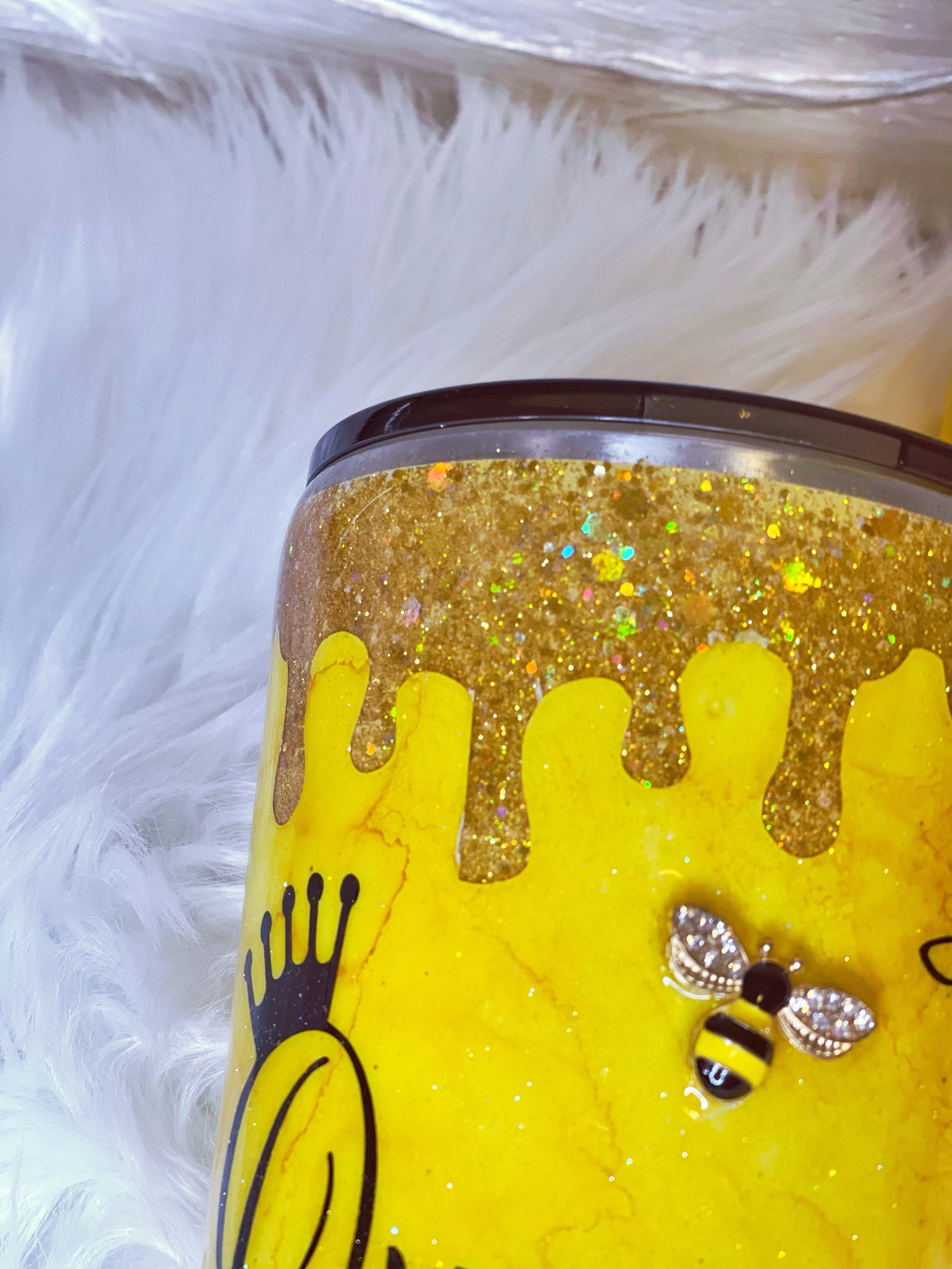 Queen Bee Custom Glitter Tumbler With 3D Crystal Bee, Glitter Honey ...