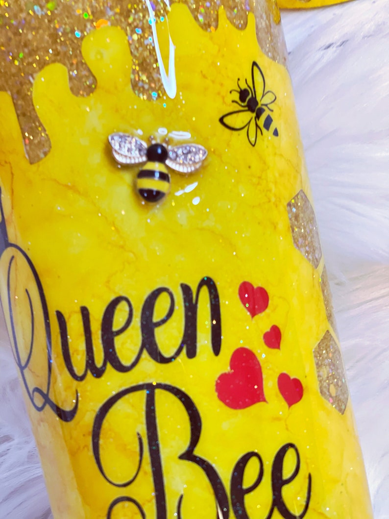 Queen Bee Custom Glitter Tumbler With 3D Crystal Bee, Glitter Honey ...