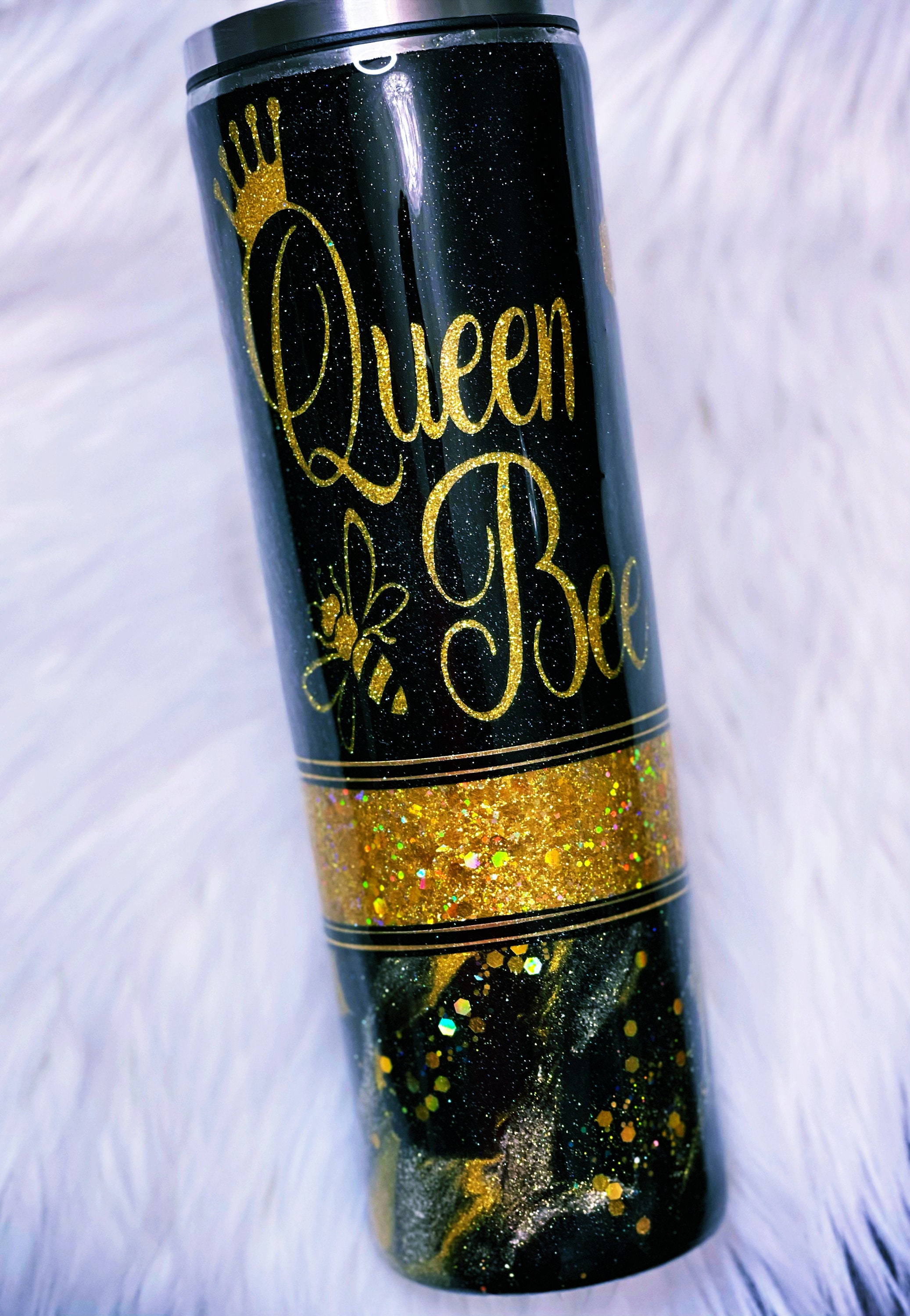 Queen Bee Custom Glitter Peek A Boo 3 Section Marble Stainless Steel ...