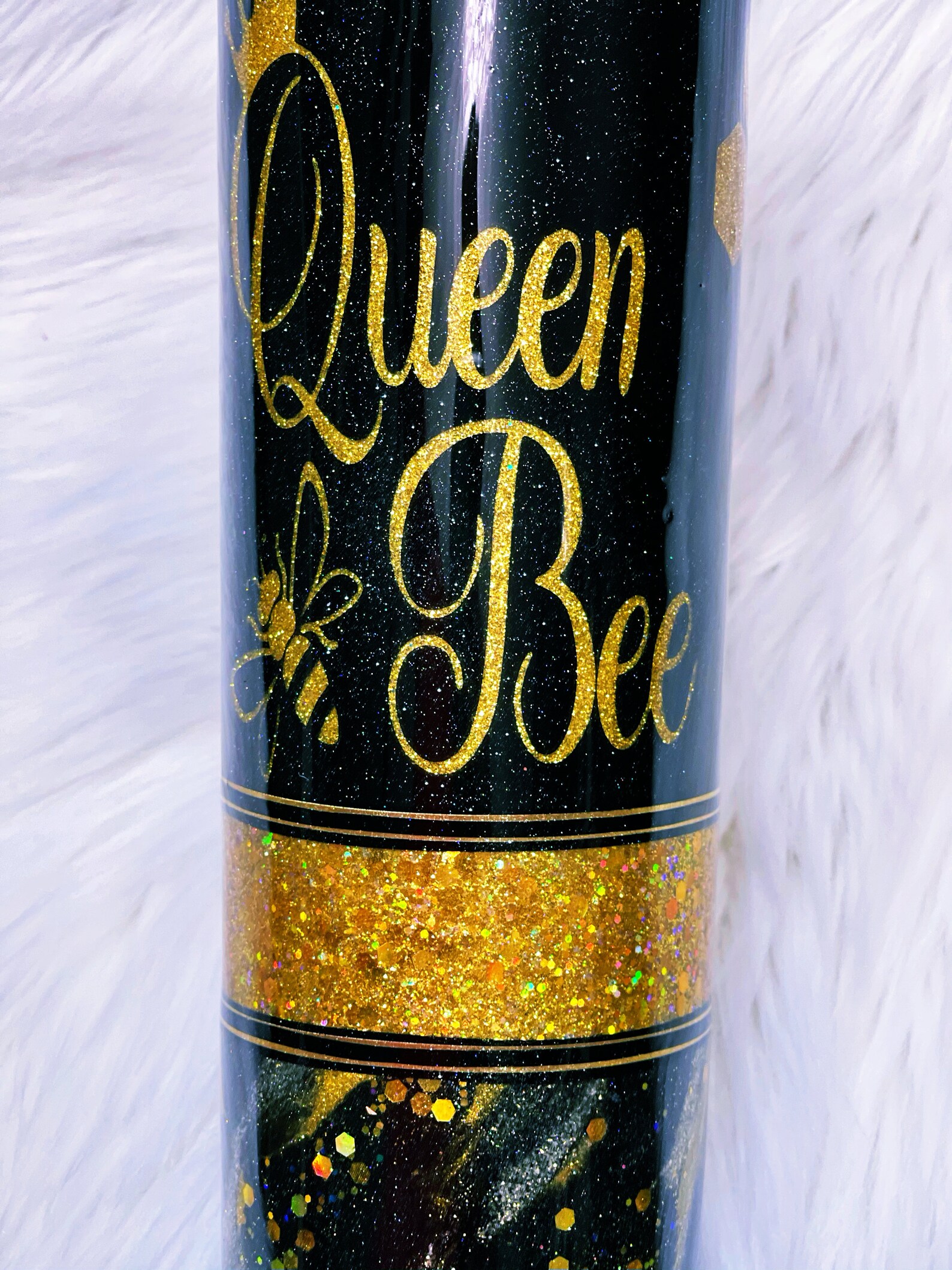 Queen Bee Custom Glitter Peek A Boo 3 Section Marble Stainless Steel ...