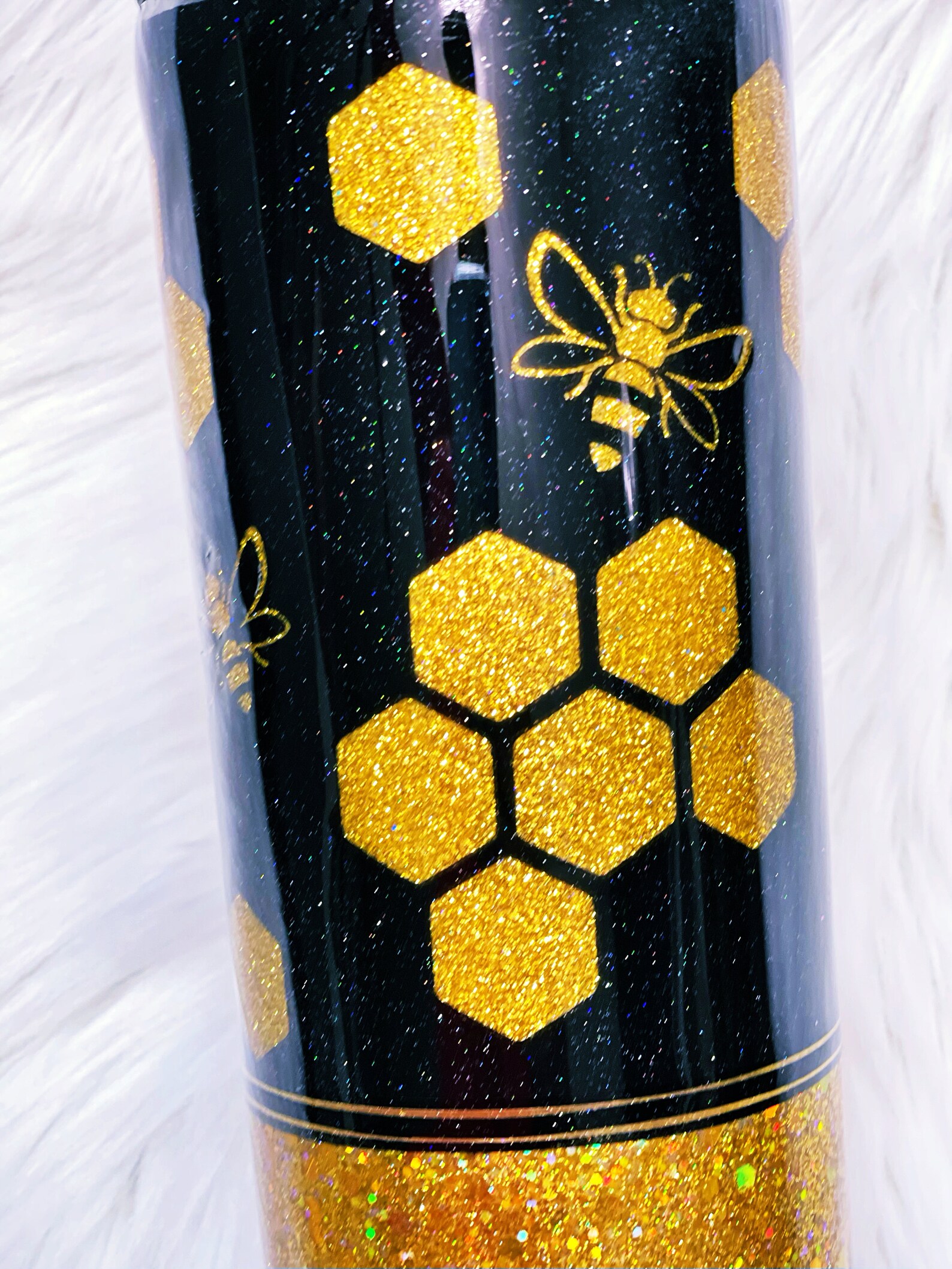 Queen Bee Custom Glitter Peek A Boo 3 Section Marble Stainless Steel ...