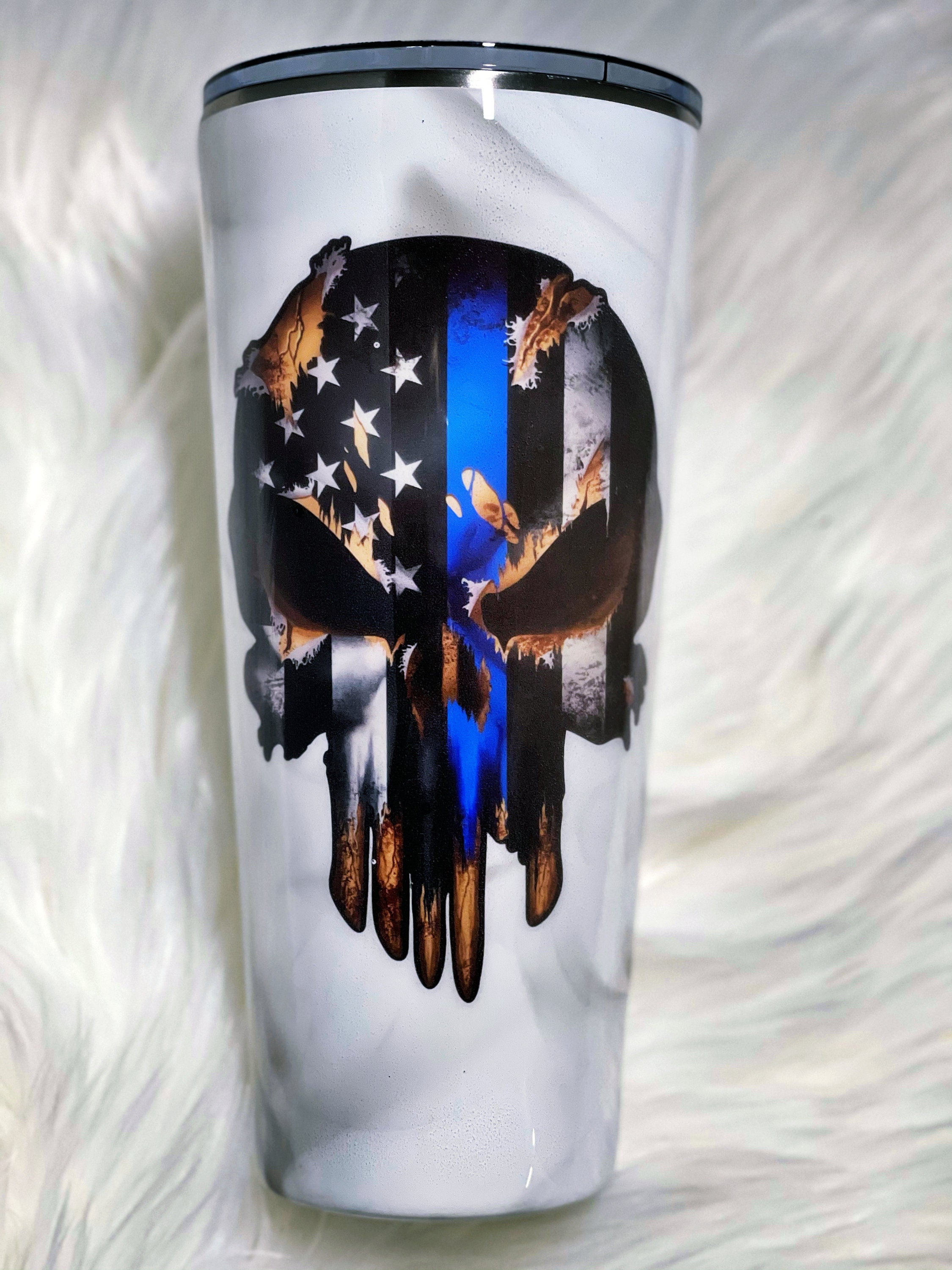 The Punisher Skull Blue Line Police Officer With Smokey - Etsy