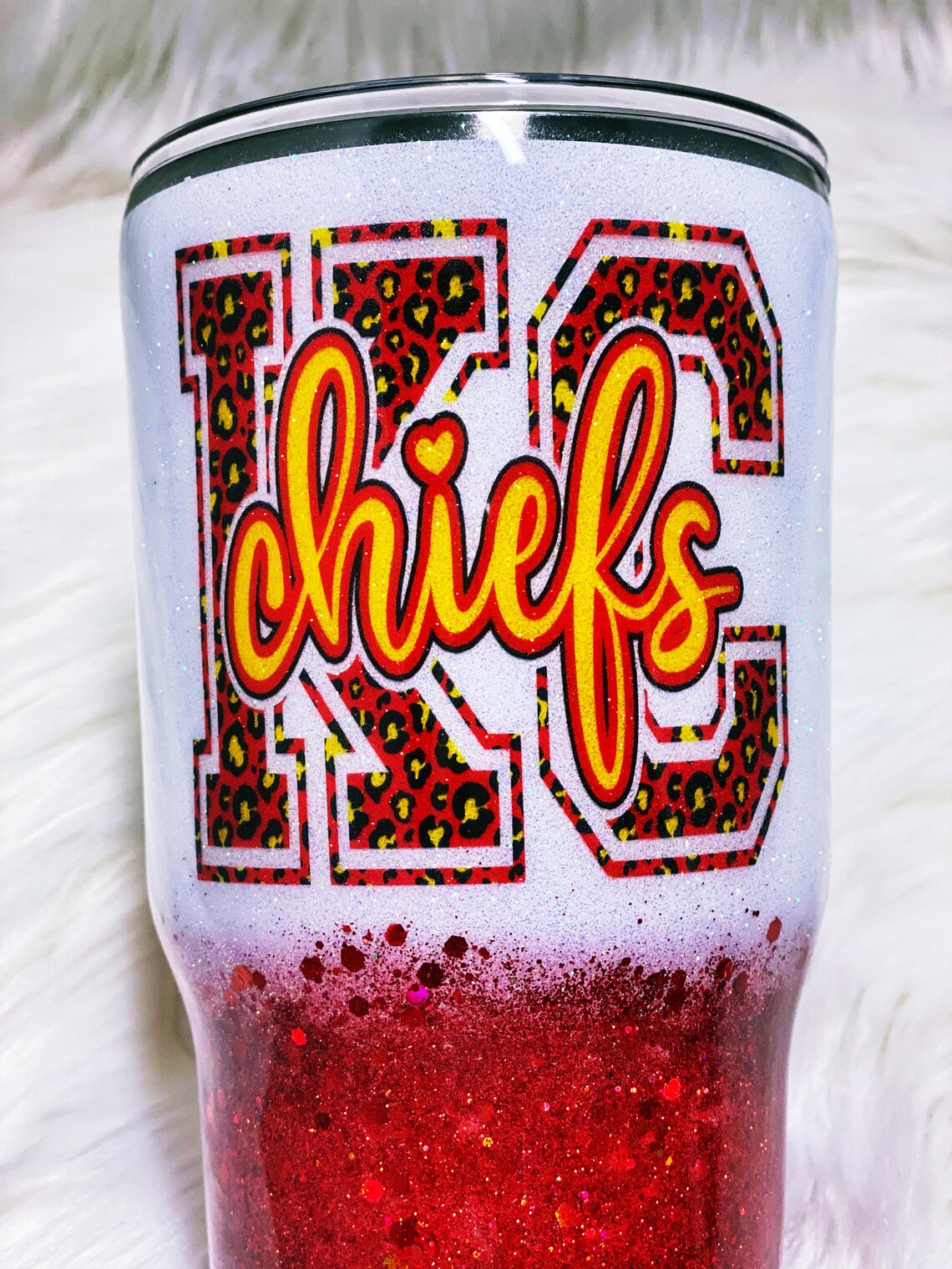 KC Chiefs Leopard Print Custom Glitter Stainless Steel Tumbler Cup - Etsy