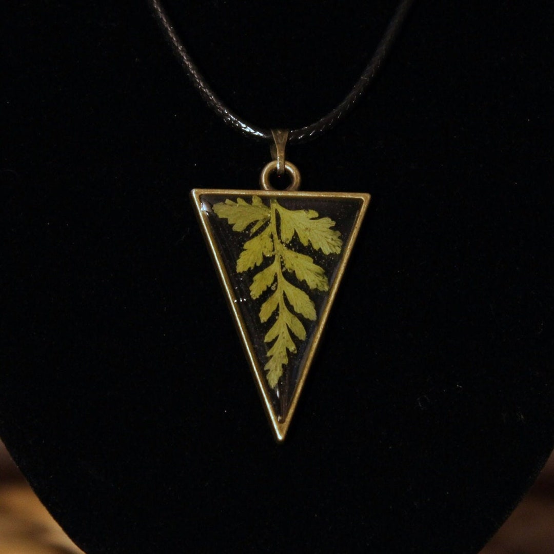 Bronze Triangle Fern Too Pressed Fern Resin Necklace Pendant - Etsy