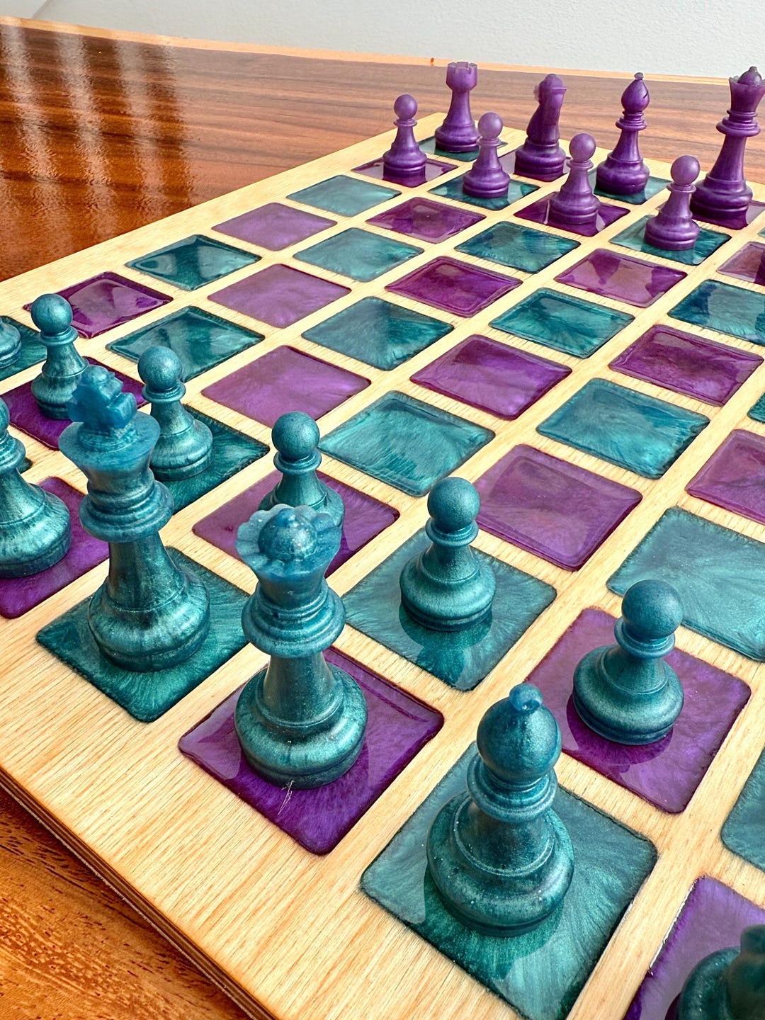 Custom Color Resin Wood Chess Board Set Gift Idea Chess Lovers Game ...