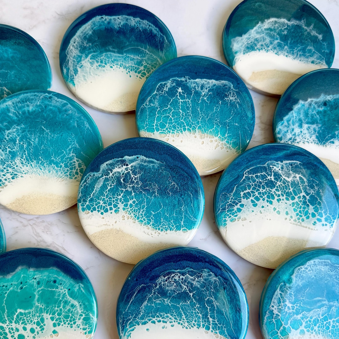 Discontinued Imperfect Ocean Wave Ceramic Resin Drink Coaster New Home ...