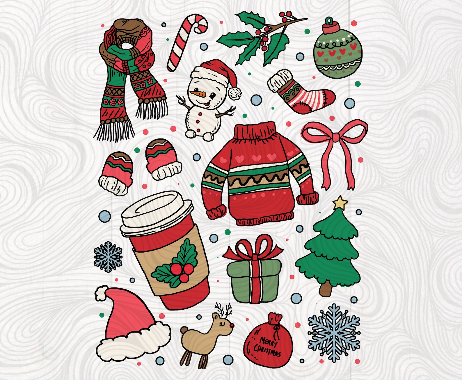 Christmas Doodles Pngchristmas Tree Png Santa Claus Png - Etsy