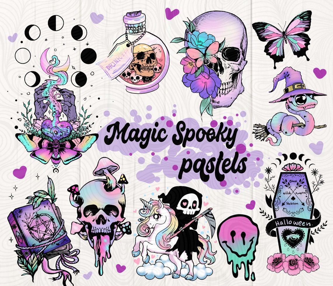 Magic Spooky Pastels Clipart Set cute Halloween Clipart - Etsy UK