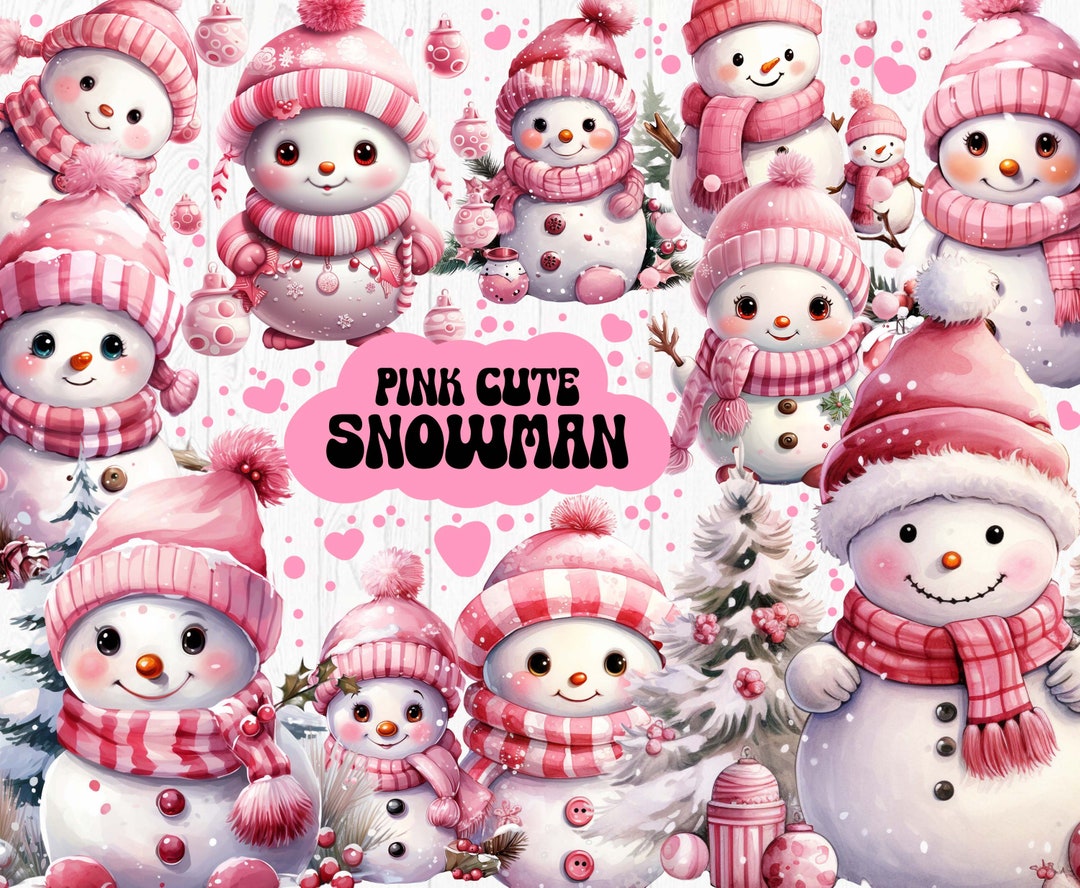 Pink Snowman Clipart PNG Watercolor Pink Christmas Winter Sublimation ...