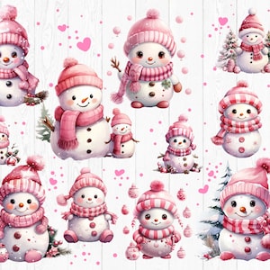 Pink Snowman Clipart PNG Watercolor Pink Christmas Winter Sublimation ...